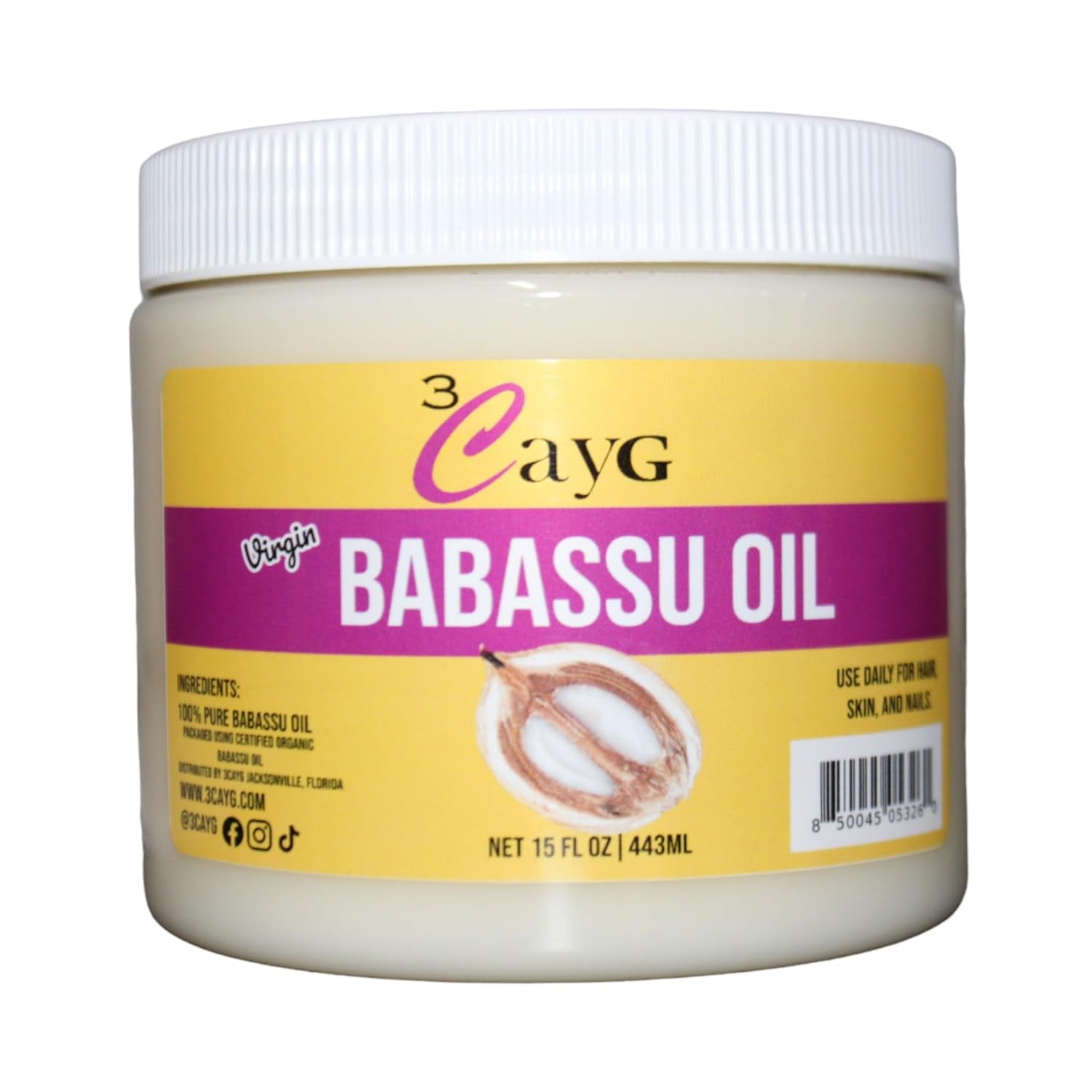 Amazon.com : 3CAYG Virgin Unrefined Babassu Oil, Cold Pressed, For ...