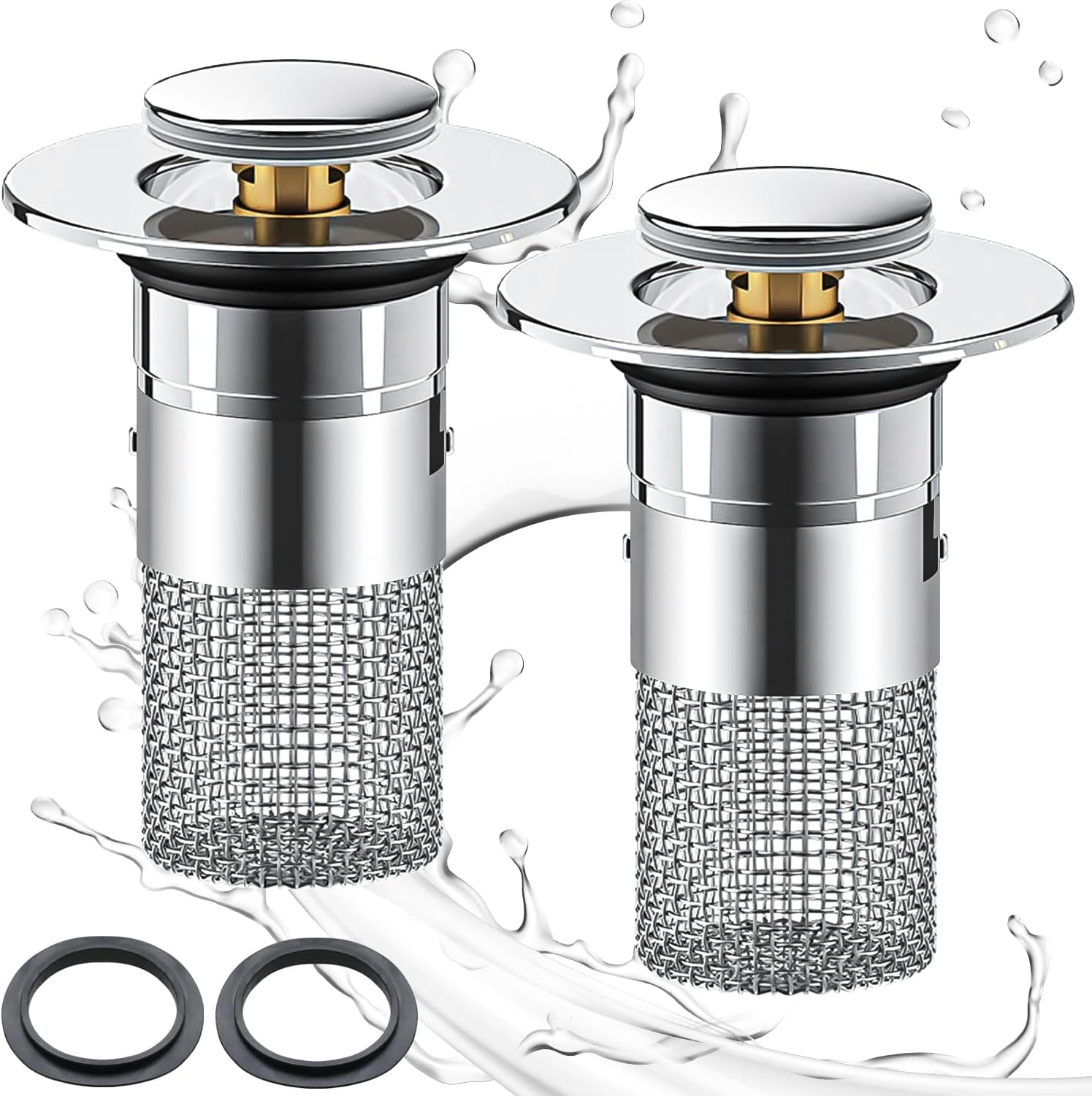 Demarsen 2 Pcs Pop-Up Sink Plug Strainer, Bathroom Push Drain Stopper ...