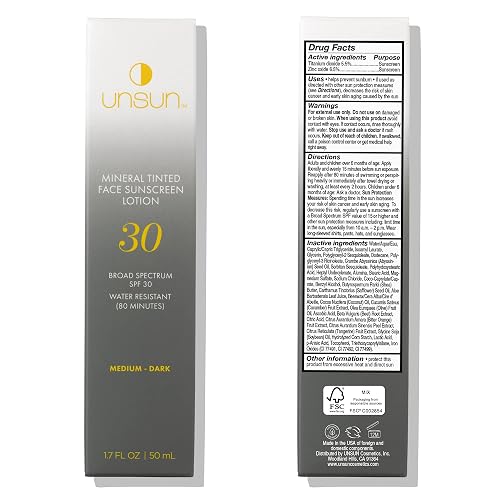 Unsun Protector solar facial con tinte mineral con SPF 30 de amplio ...