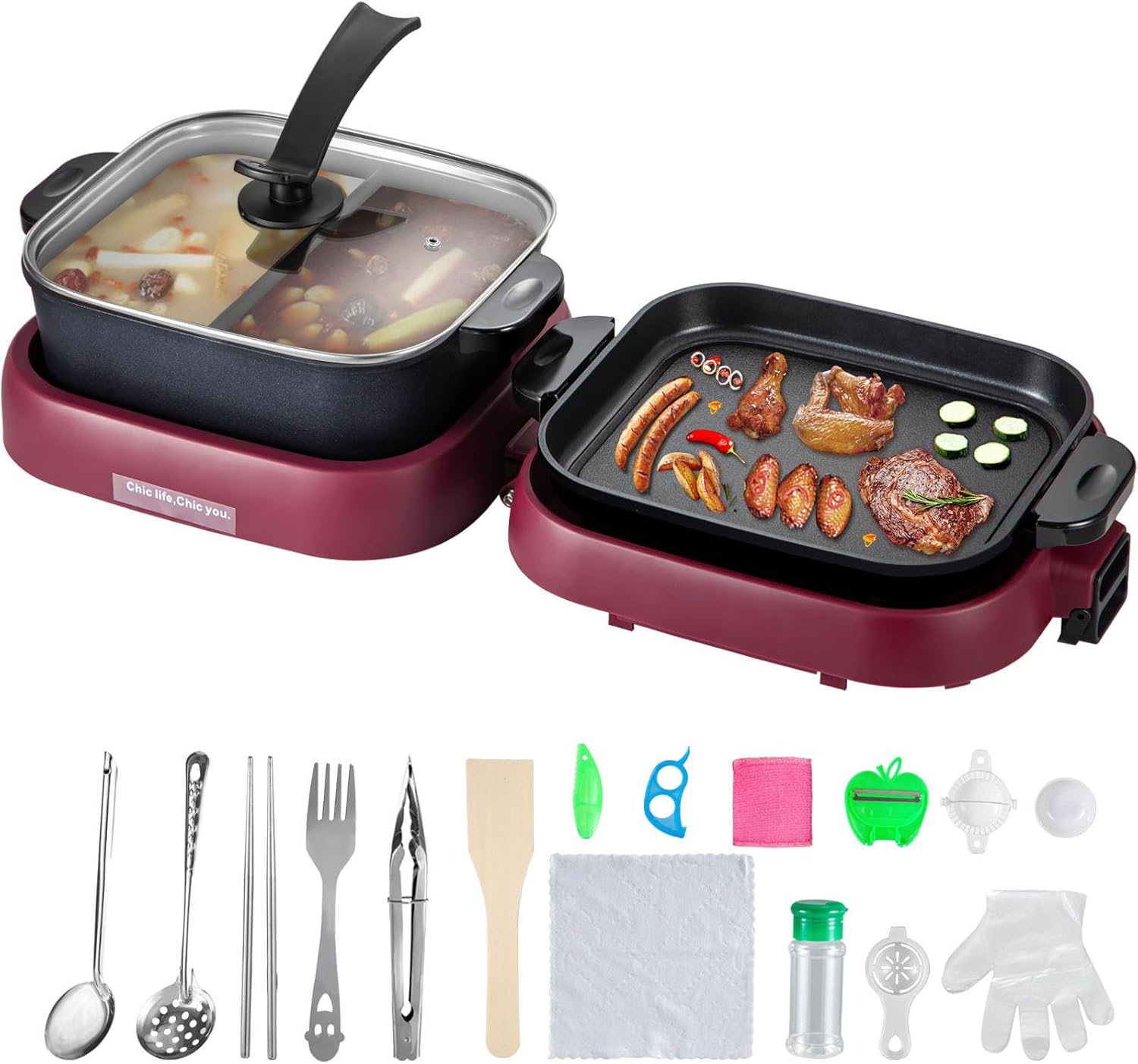 Amazon.com: WACTO Foldable Electric 2 in 1 BBQ Pan Grill Hot Pot ...