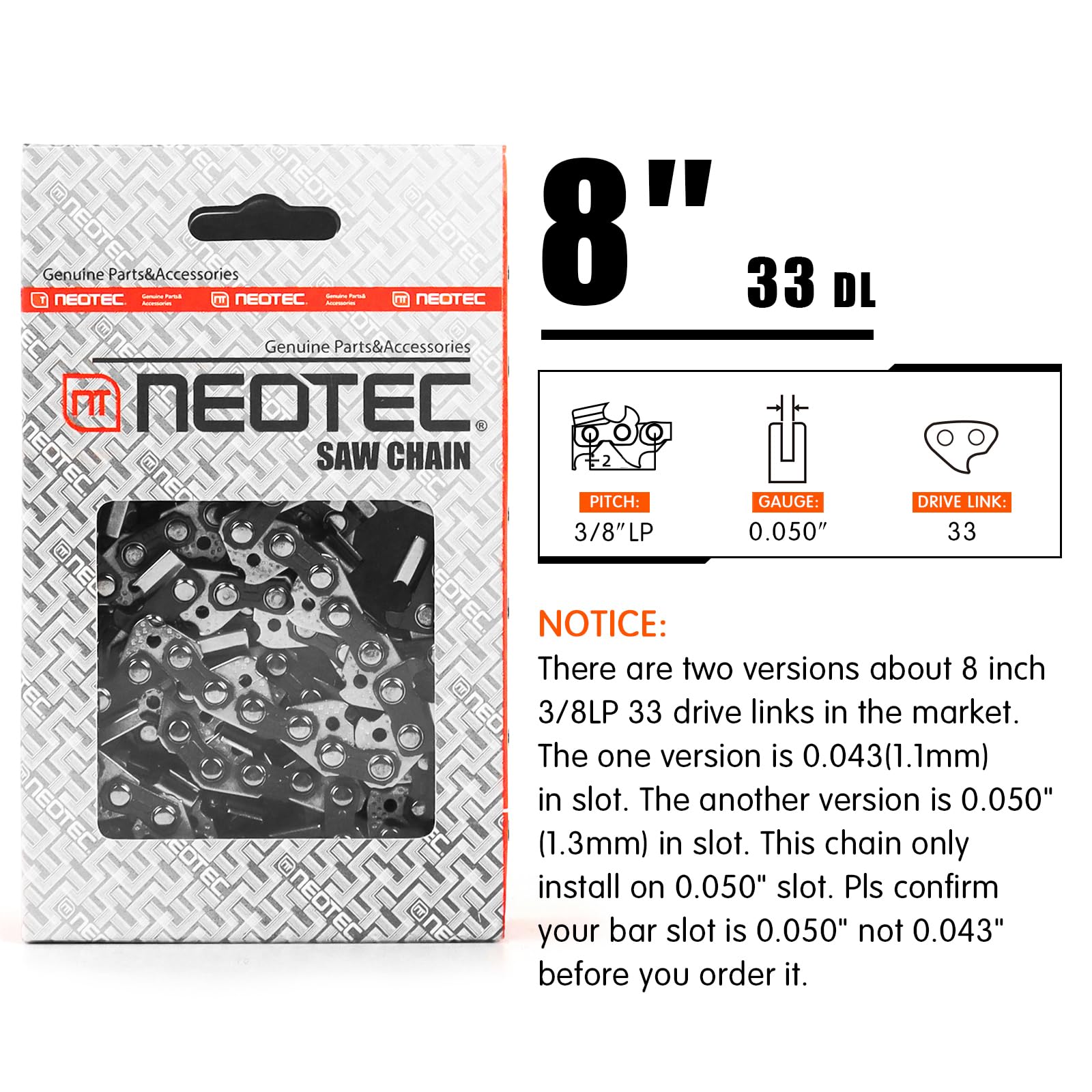 Snapklik.com : NEO-TEC 8 Inch Chainsaw Chain 3 Pack - S33 - .050 Gauge