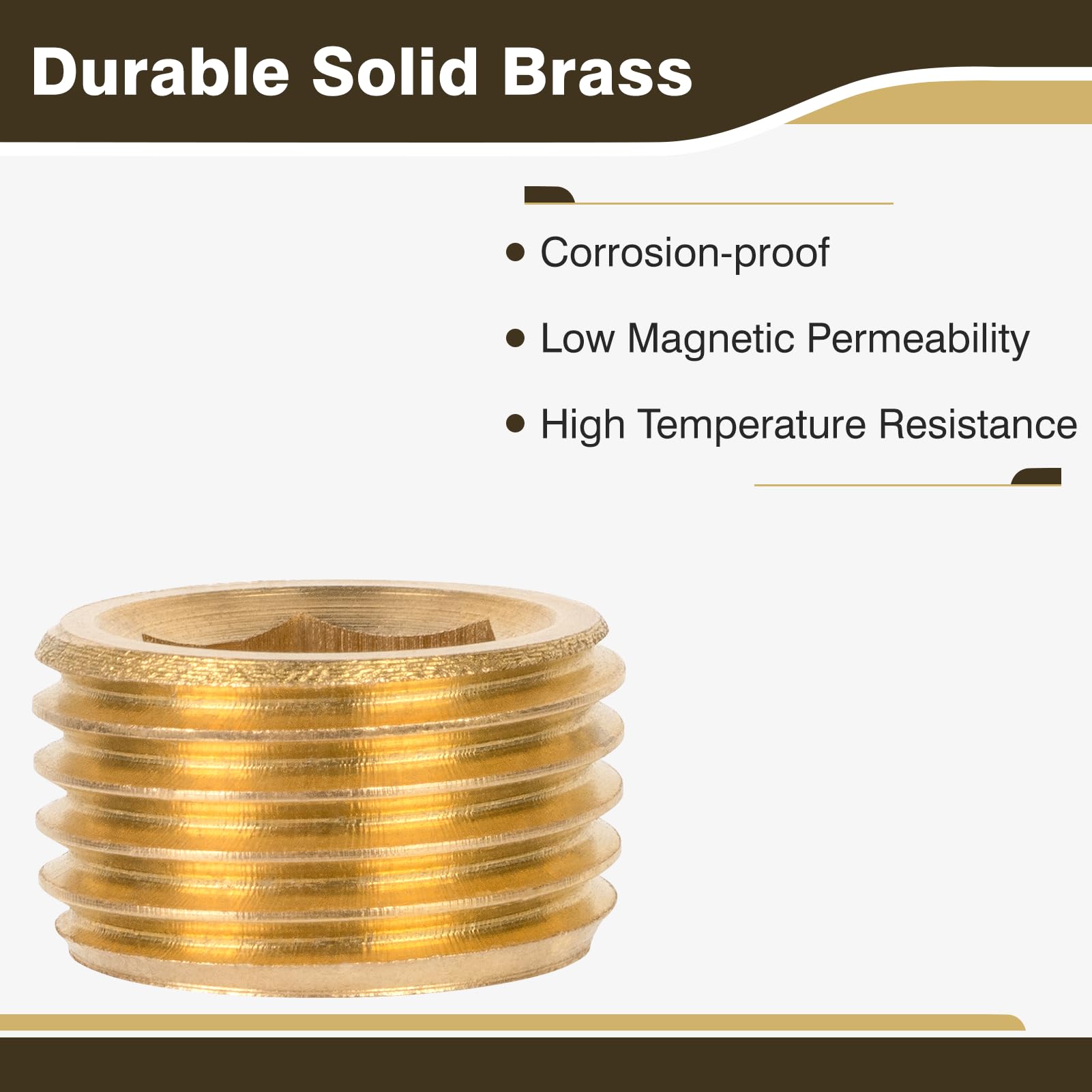 Snapklik.com : JUWO Brass Pipe Fitting, Hex Drive Countersunk Plug, 1/4 ...