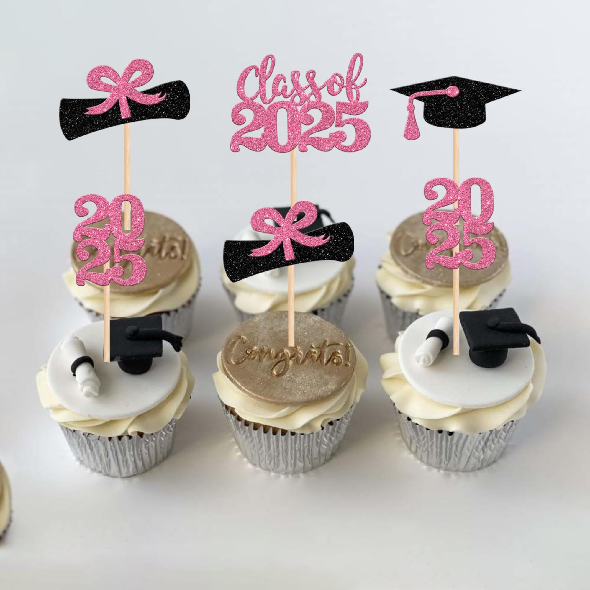 Snapklik.com : 36 PCS 2025 Graduation Theme Cupcake Toppers Glitter ...