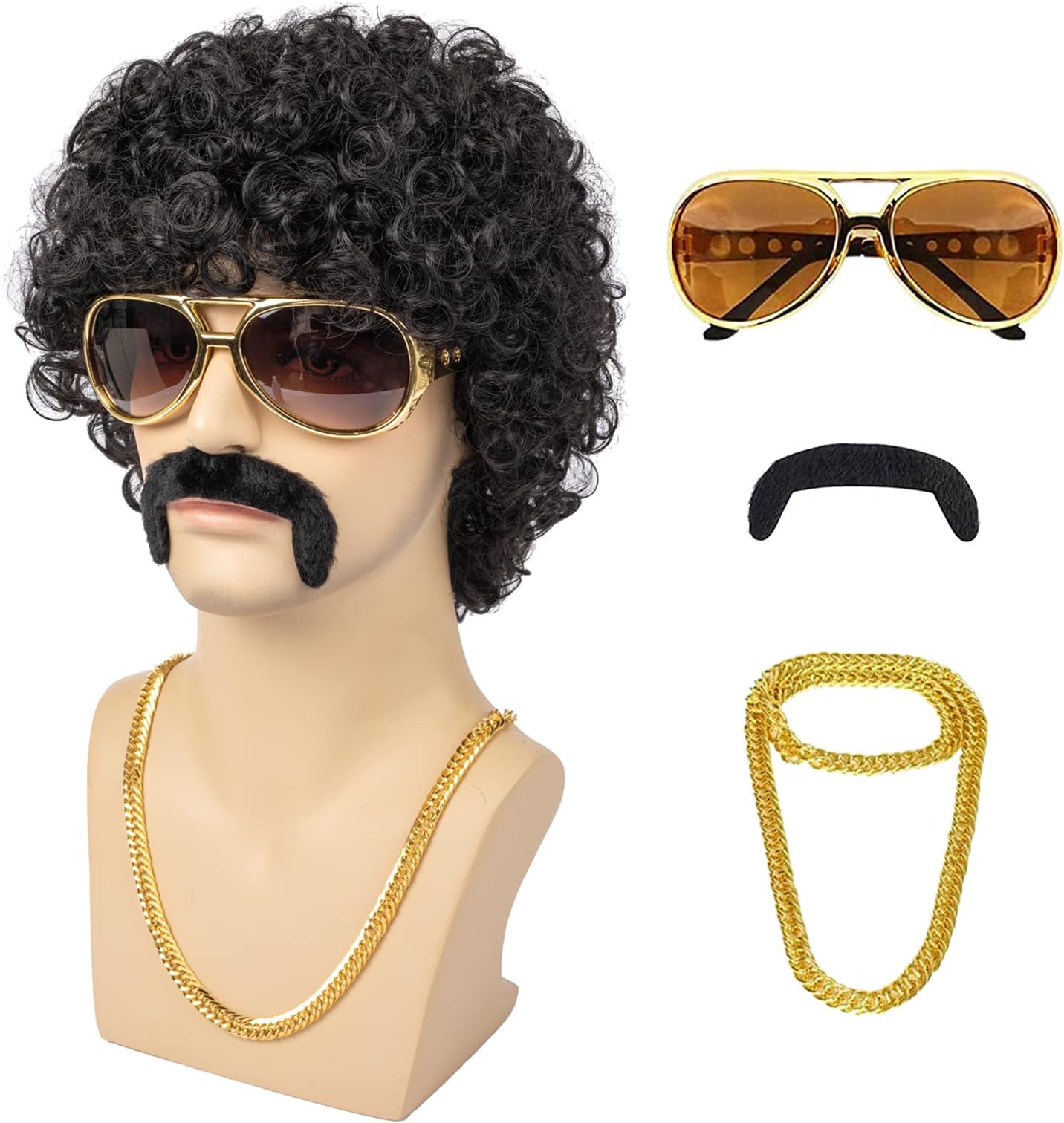 Amazon.com: TUOFLY Afro Wig Men 70s Disco Costume Wig With Glasses ...