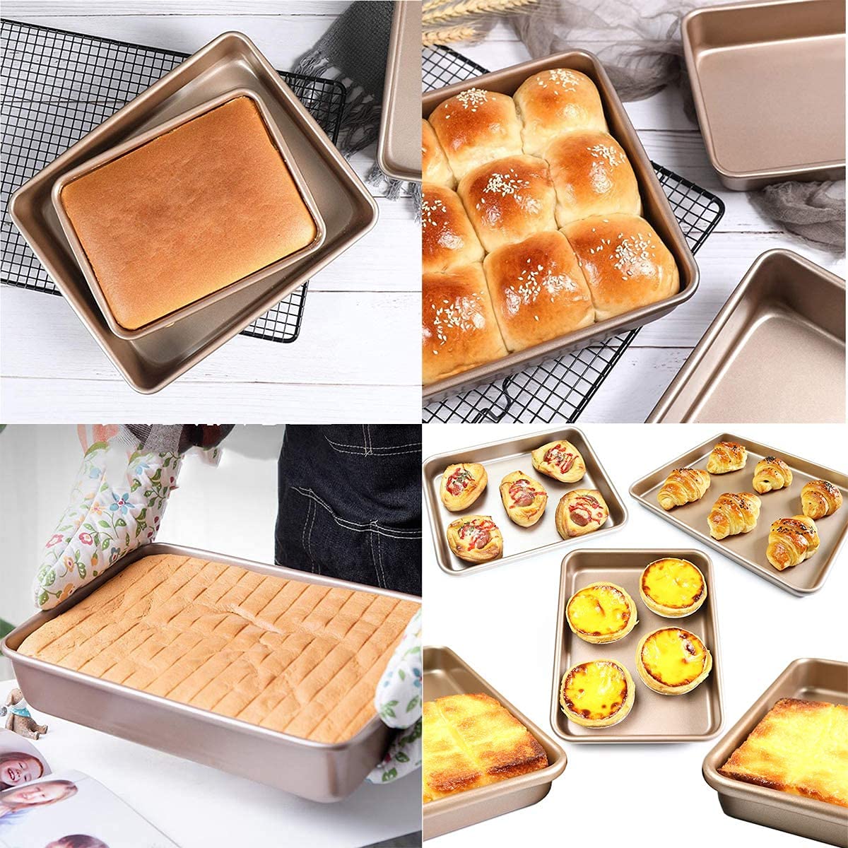 Cookie Sheet Set 3-Piece Deep Baking Pan Set - Champagne Gold Nonstick ...