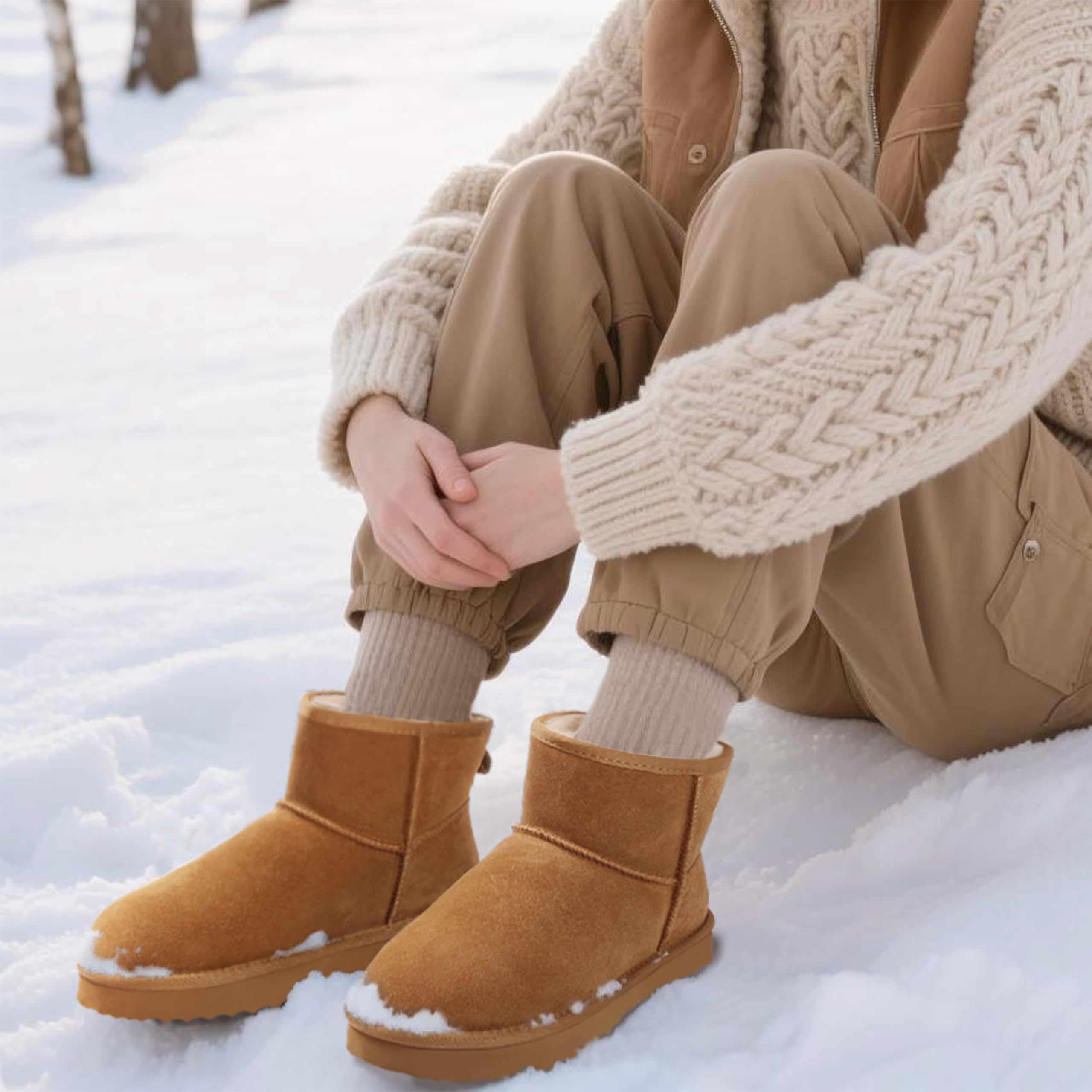 Snapklik.com : KIDMI Womens Classic Genuine Suede Mini Boots Fuzzy Snow ...