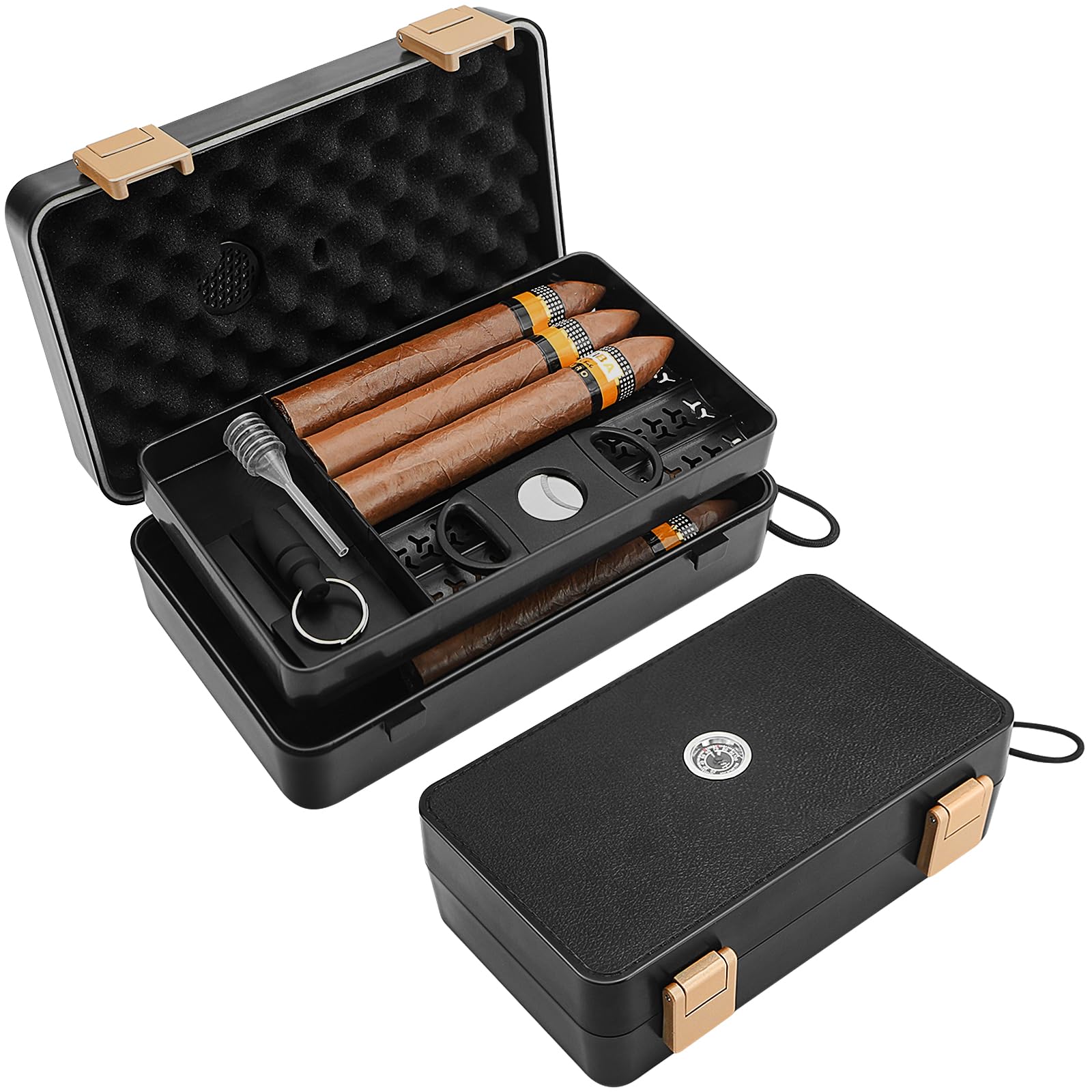Amazon.com: Travel Cigar Humidor Box - Portable Double layer Cigar Case ...