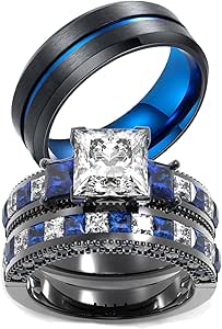Amazon.com: ringheart Couple Rings Black Matching Ring 1.5CT AAA CZ 2pcs Women Wedding Ring Sets ...