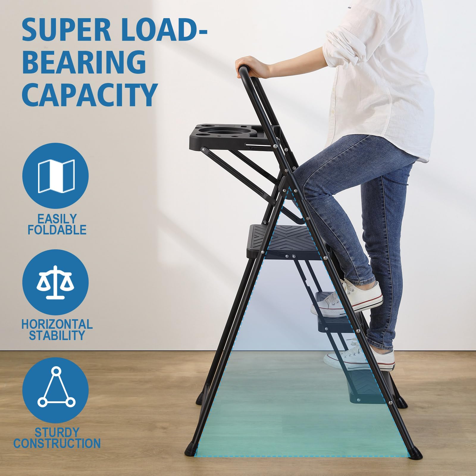 800 Lb Capacity Step Ladder KINGRACK 3-Step Steel Ladder - 800lb ...