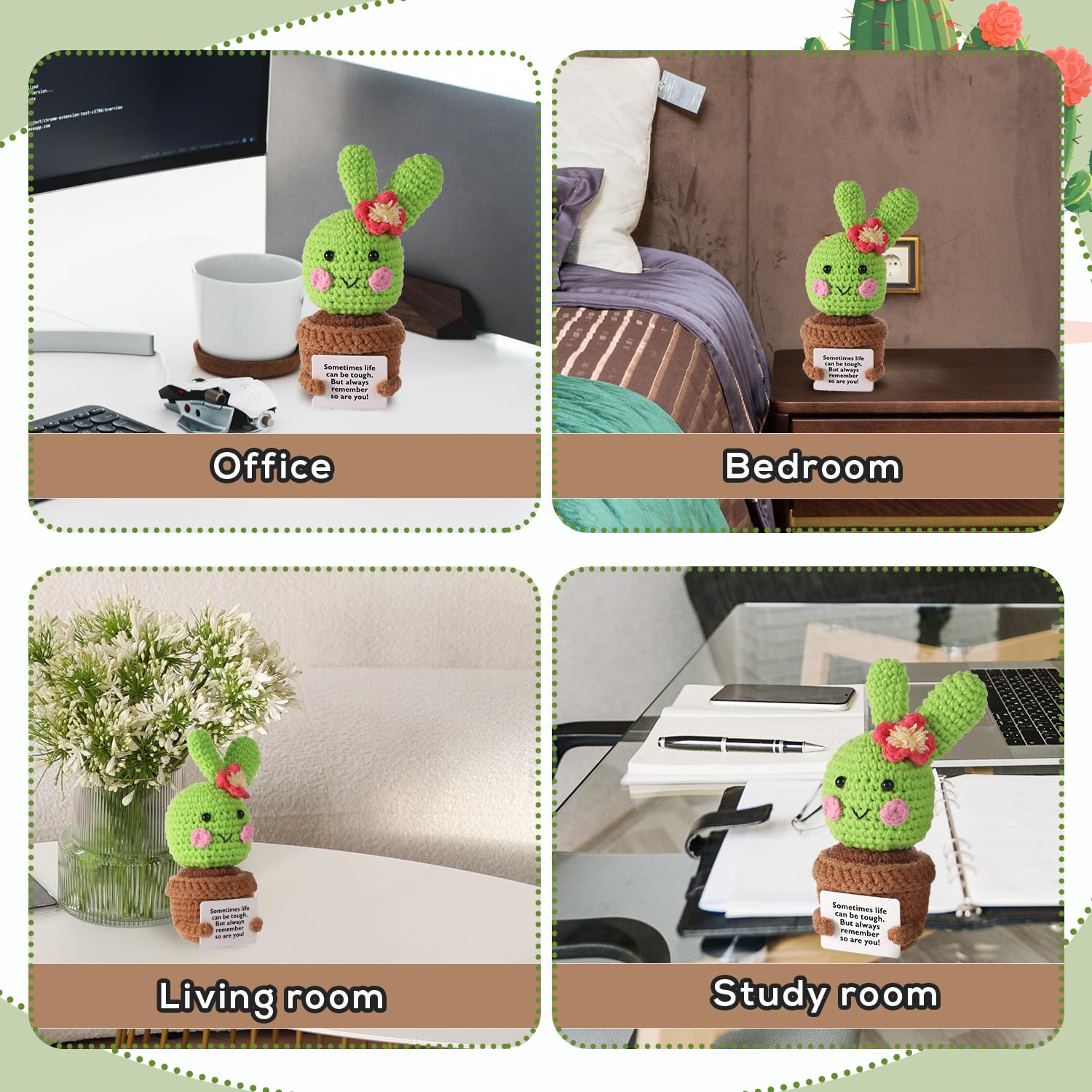 Mini Cactus Plants Positive Cactus, 5.3 Inch Green Emotional Support ...