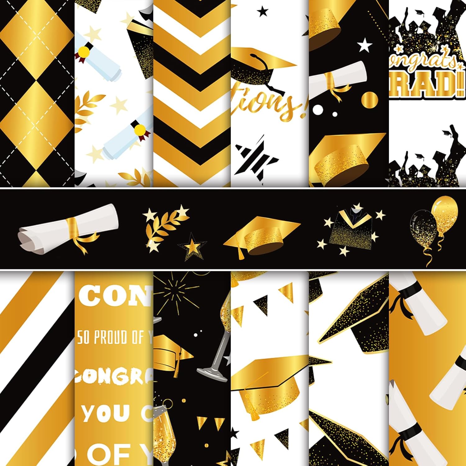 Amazon.com : Konsait 24 Sheets Graduation Scrapbook Paper 12x12 Black ...