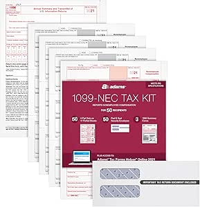 Amazon.com : Adams 1099 NEC Forms 2021, Tax Kit for 50 Recipients, 4 Part 1099 Forms, 3 1096 ...