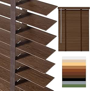 Amazon.com: Custom Cordless Wood Blinds for Indoor Windows, 2 Inch Slats Blackout Horizontal ...