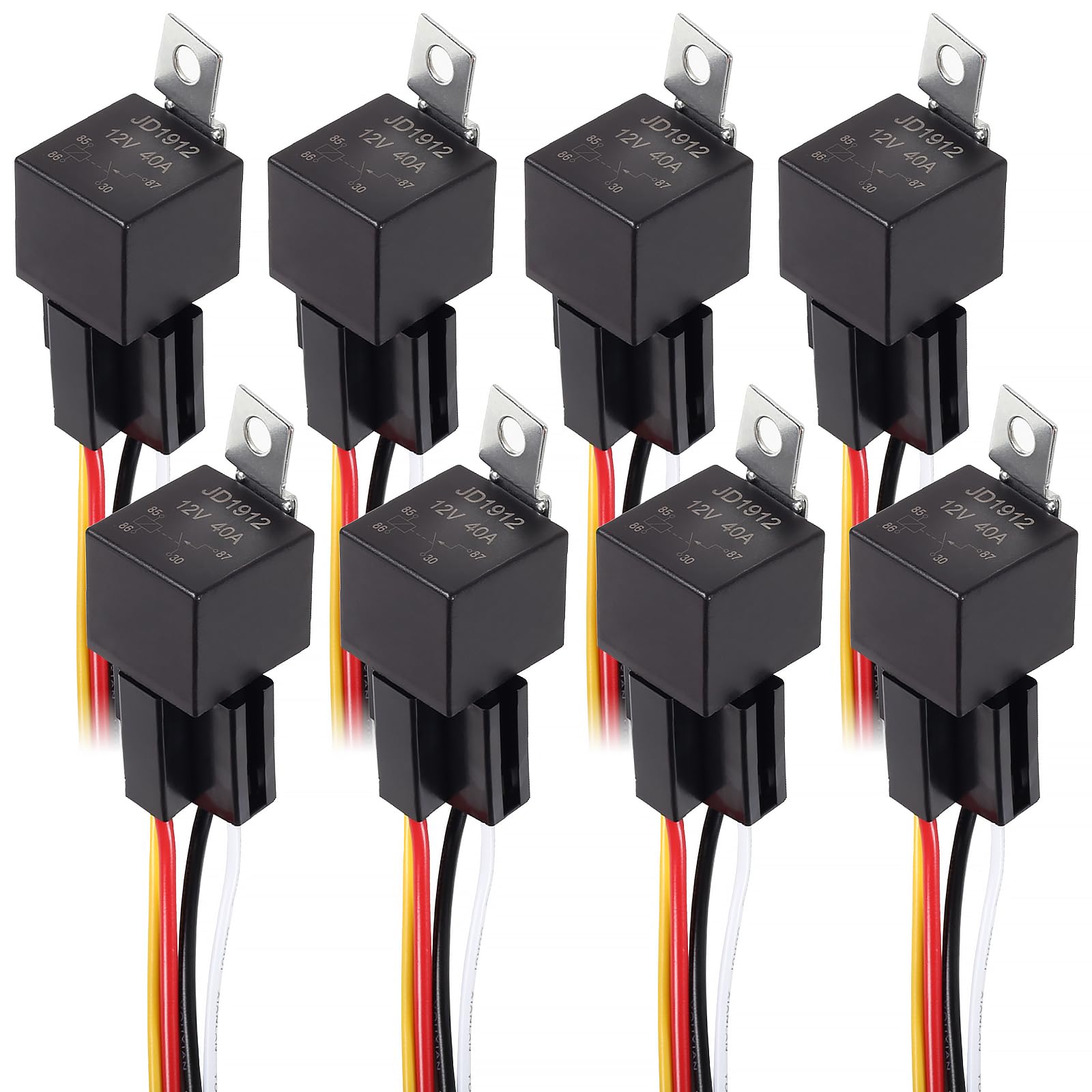 Snapklik.com : 8 Pack JD1912 Car Relay Harness Set 12V 40A SPST 12AWG ...