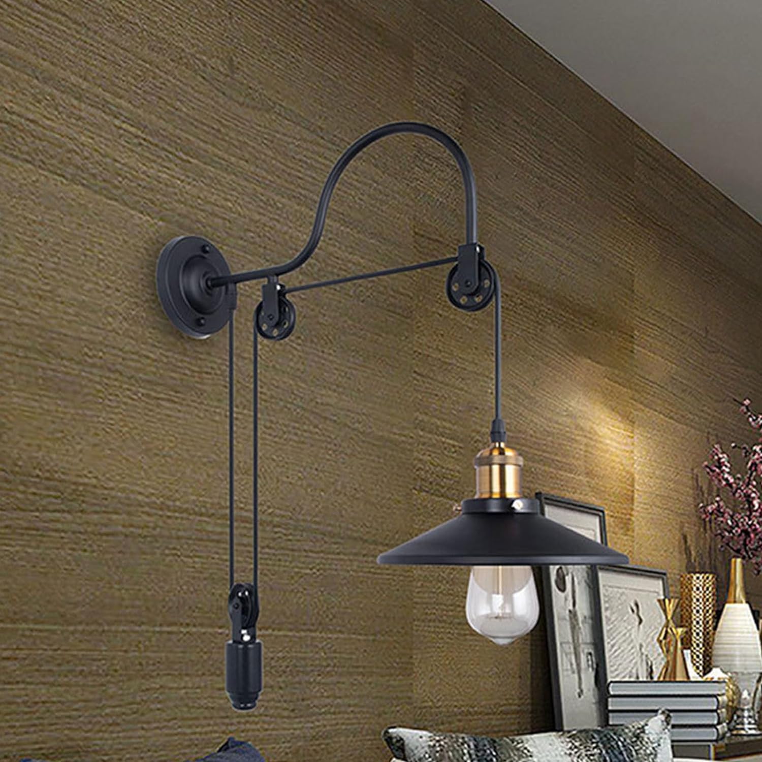 Retractable Pulley Wall Light Vintage Pulley Adjustable Wall Lamp