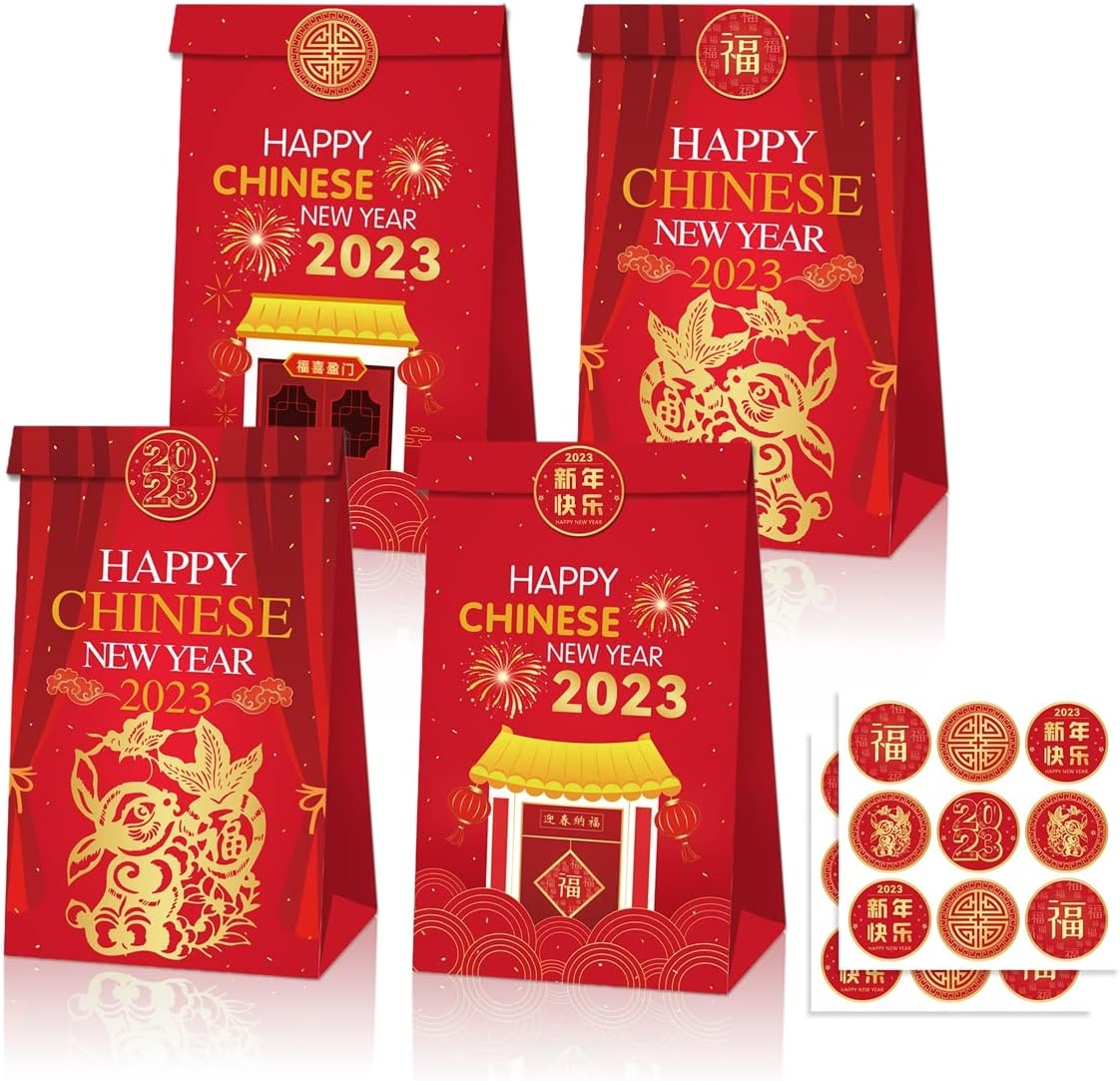 Amazon.com: KYMY 12 pcs Chinese New Year Gift Bags with Stickers,2023 ...
