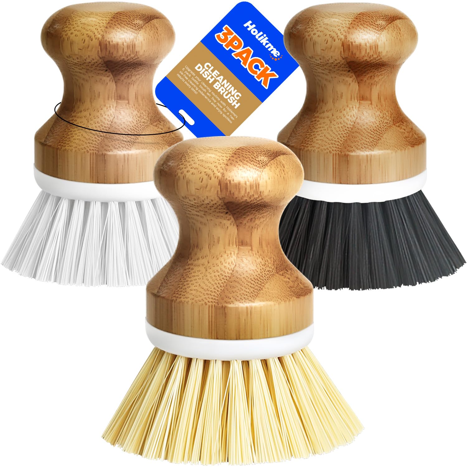 Amazon.com: Holikme 3 Pack Dish Brushes Palm Brush Dish Scrubber Bamboo ...