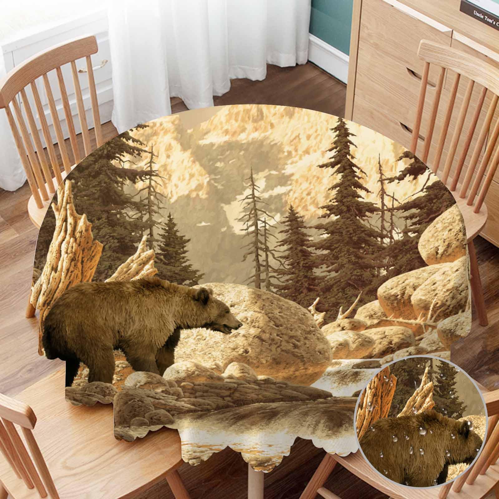 Amazon.com: Yibeas Tablecloth Round Grizzly Bear Table Cloth Animal ...