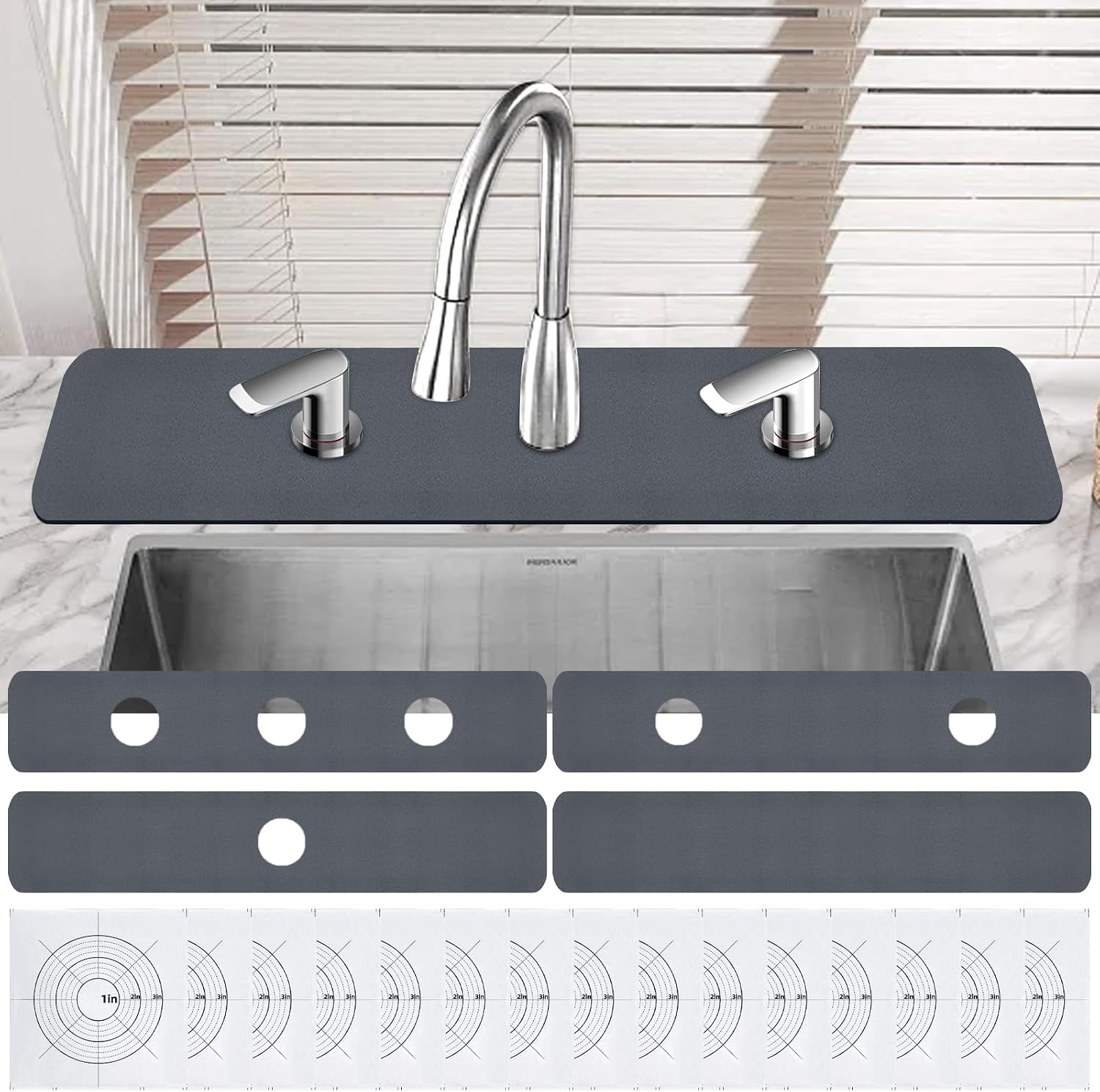 Amazon.com: 4 Pcs DIY Faucet Mat for Kitchen Sink - Fit 3 Hole Faucet ...