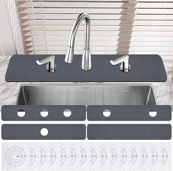 Amazon.com: 4 Pcs DIY Faucet Mat for Kitchen Sink - Fit 3 Hole Faucet ...