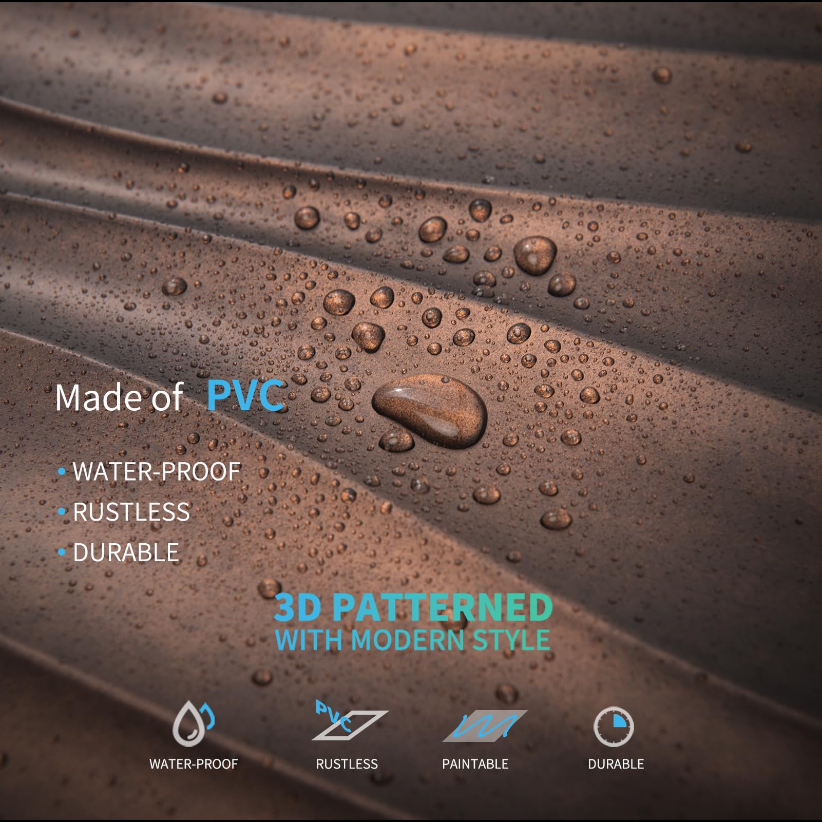 Art3d PVC Wave Panels for Interior Wall Decor, Antique Copper Textured ...