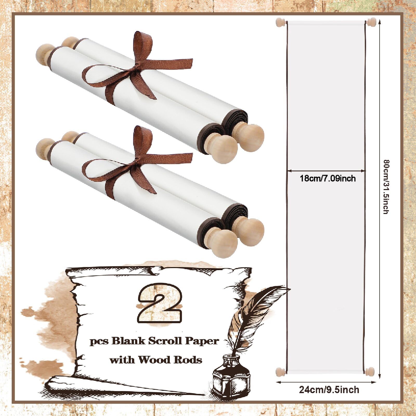 Snapklik.com : Epakh 2 Pack Blank Paper Scrolls Wrapped On Wood Rod For ...