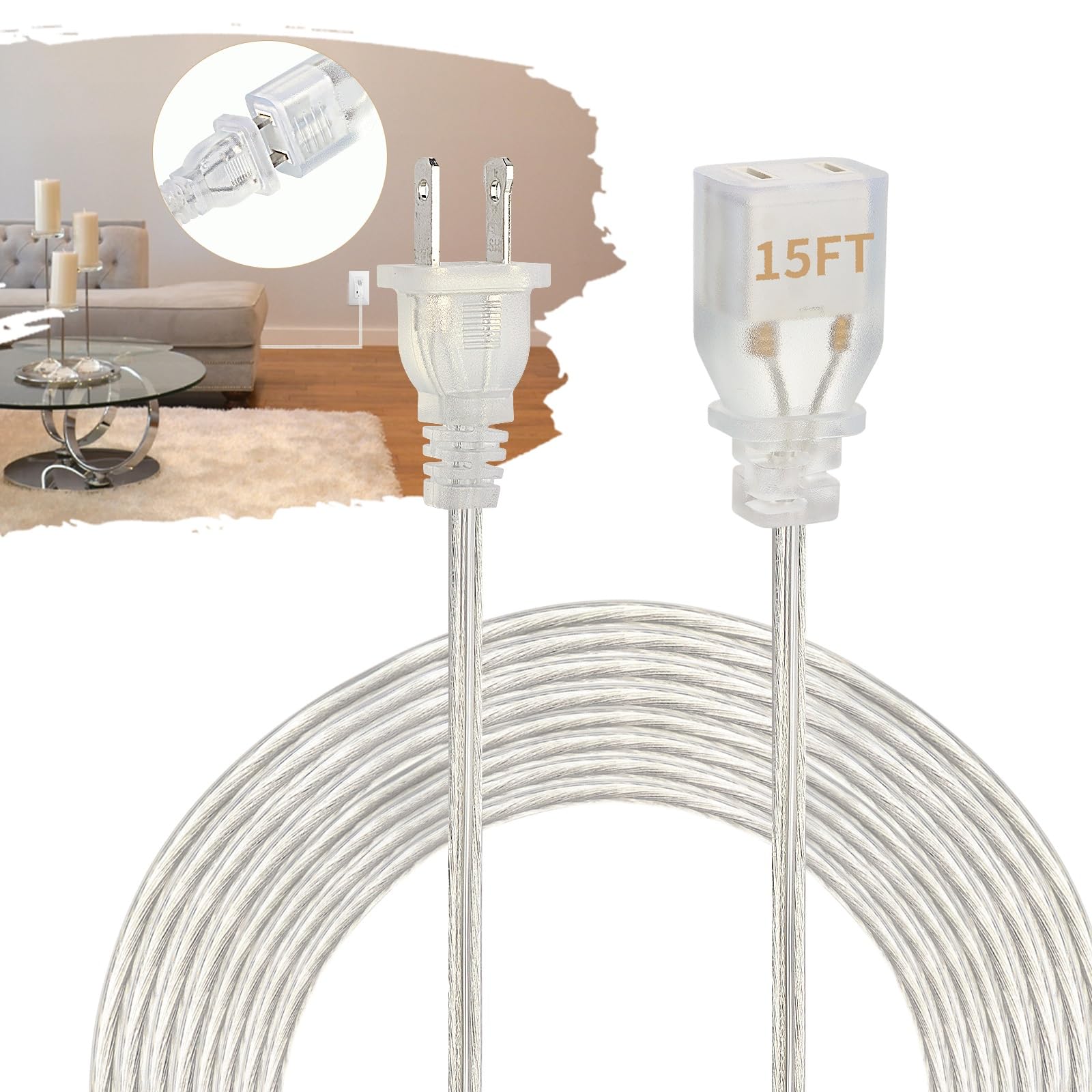Amazon.com: Zlierop Clear Extension Cord 15 Ft, UL-Certified Clear ...