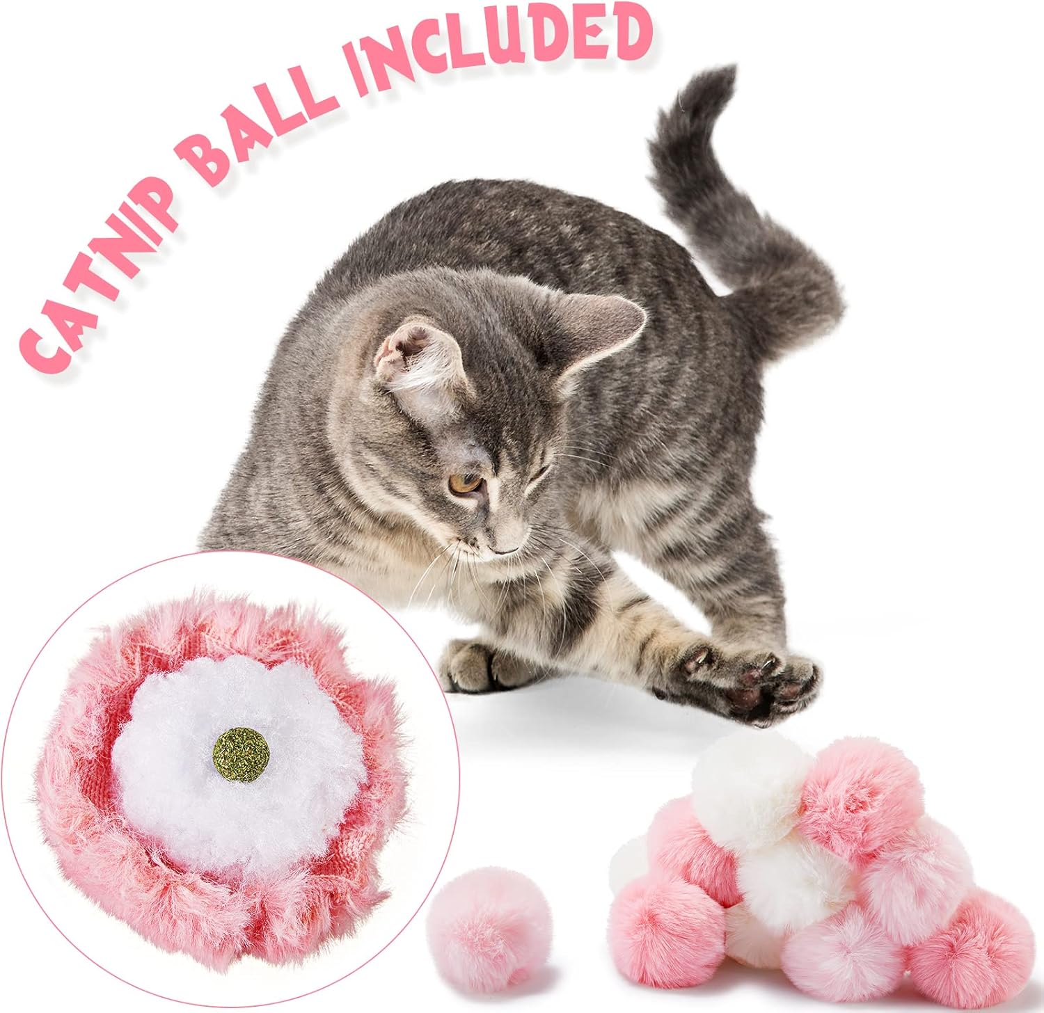 12 Pieces Large Plush Pets Ball Toys Fuzzy Cat Ball Artificial Fur ...