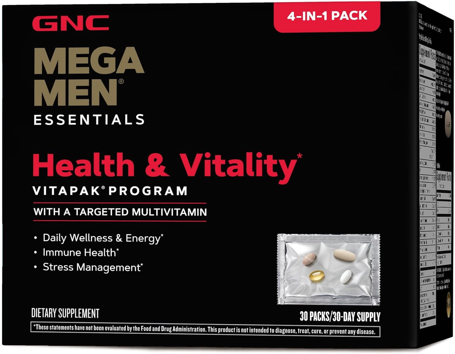 Amazon.com: GNC Mega Men Health & Vitality Vitapak, 30 Daily Packs, 4 ...