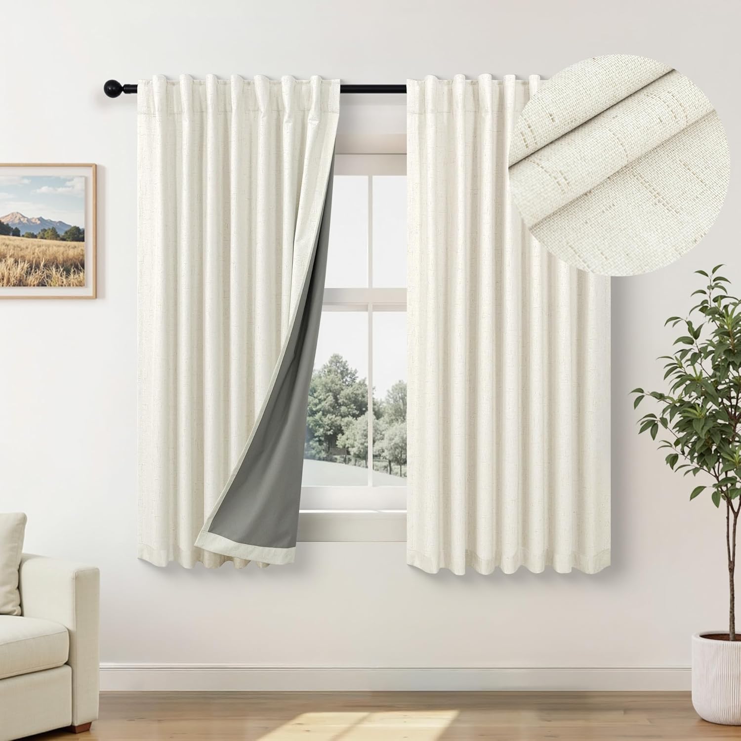 Amazon.com: Pitalk Cream Blackout Curtains and Drapes 48 Inch Long Faux ...