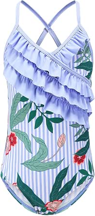 Amazon.com: Moon Tree Girls One Piece Swimsuits Ruffle Swimwear Beach ...
