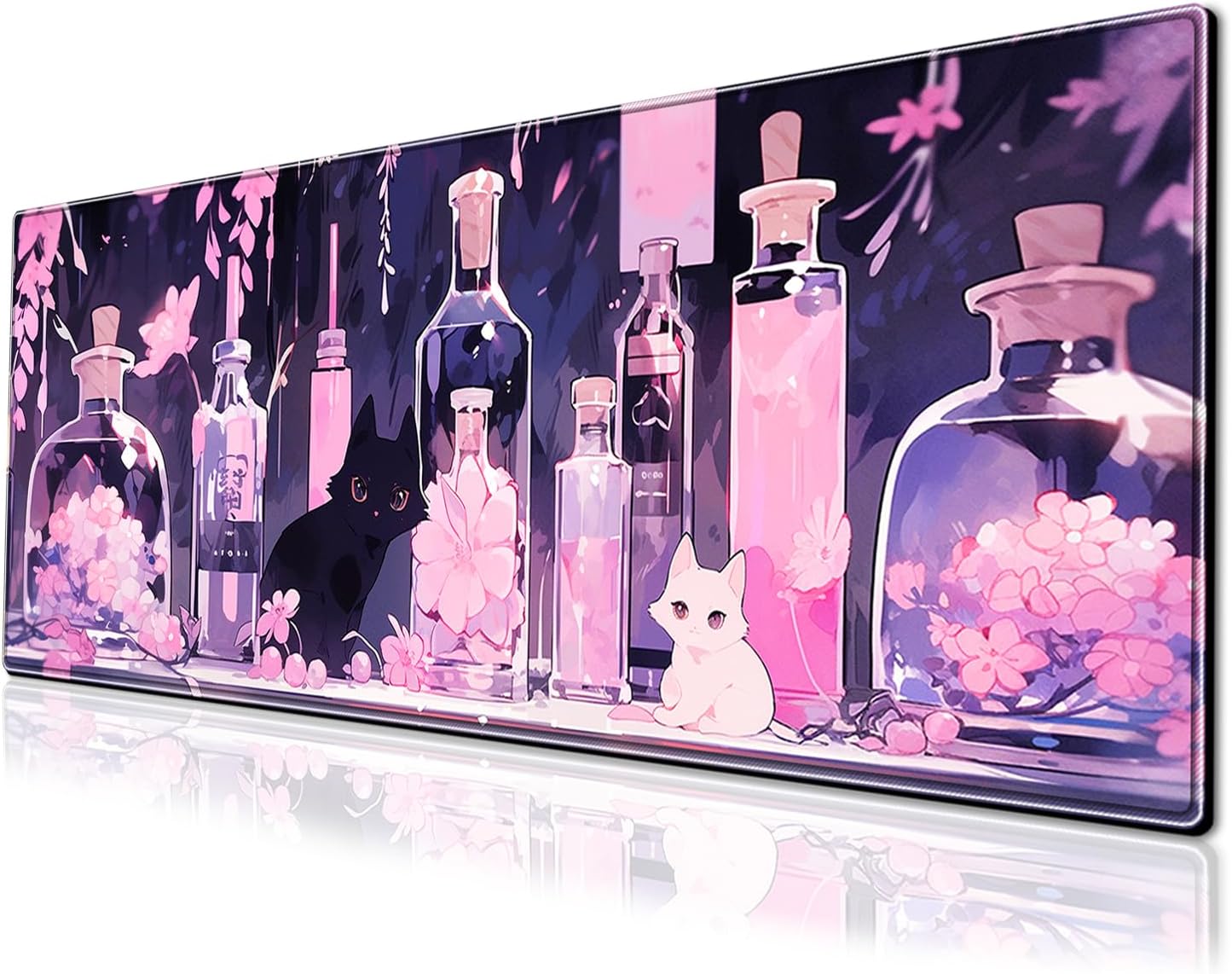 Cute Anime Cat Gaming Mouse Pad Pink Kawaii Large Desk Mat, 31.5x11.8 ...