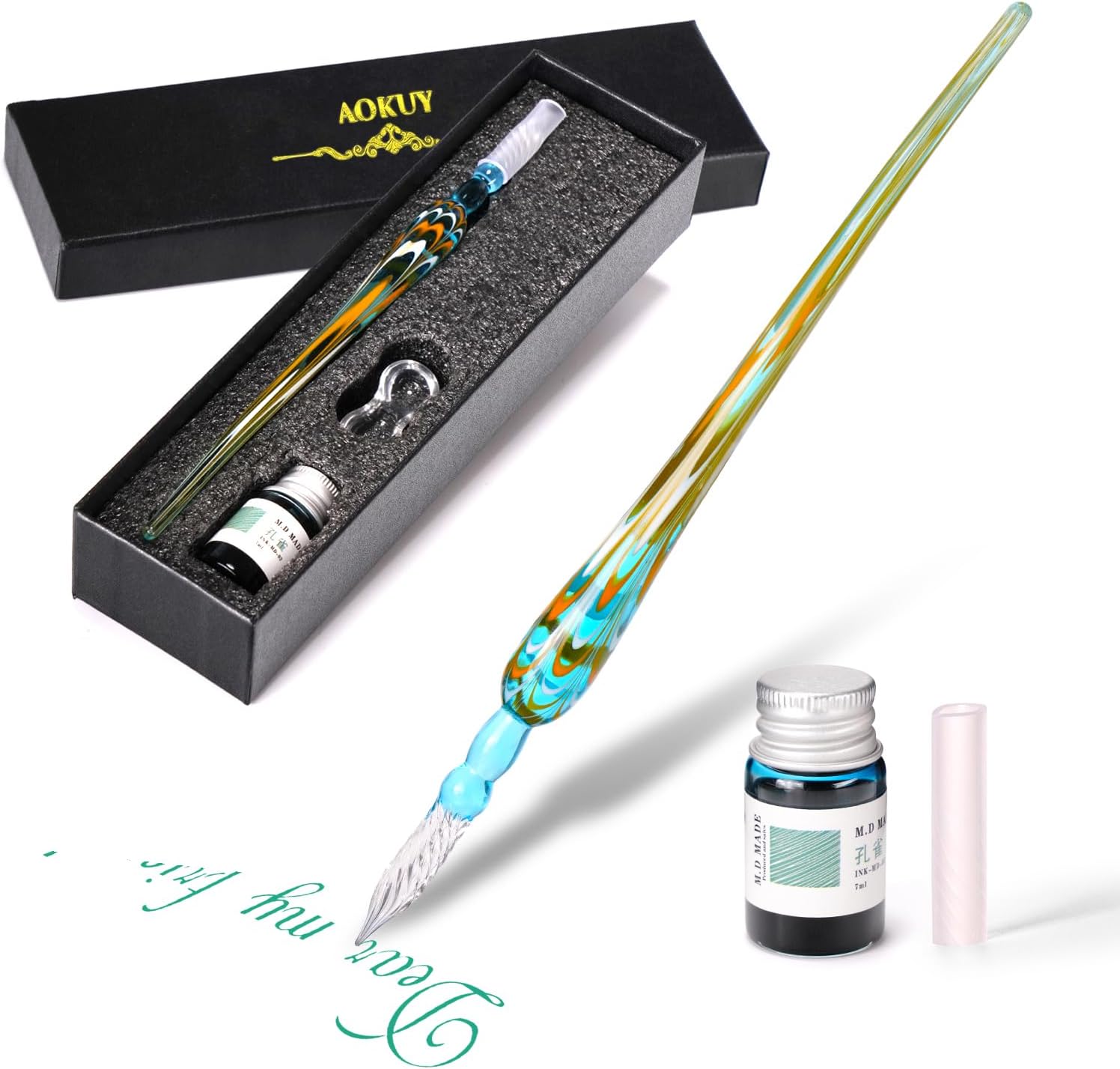 Aokuy Glass Dip Pen Set,Calligraphy Pen,Crystal Signature Pen for Art ...