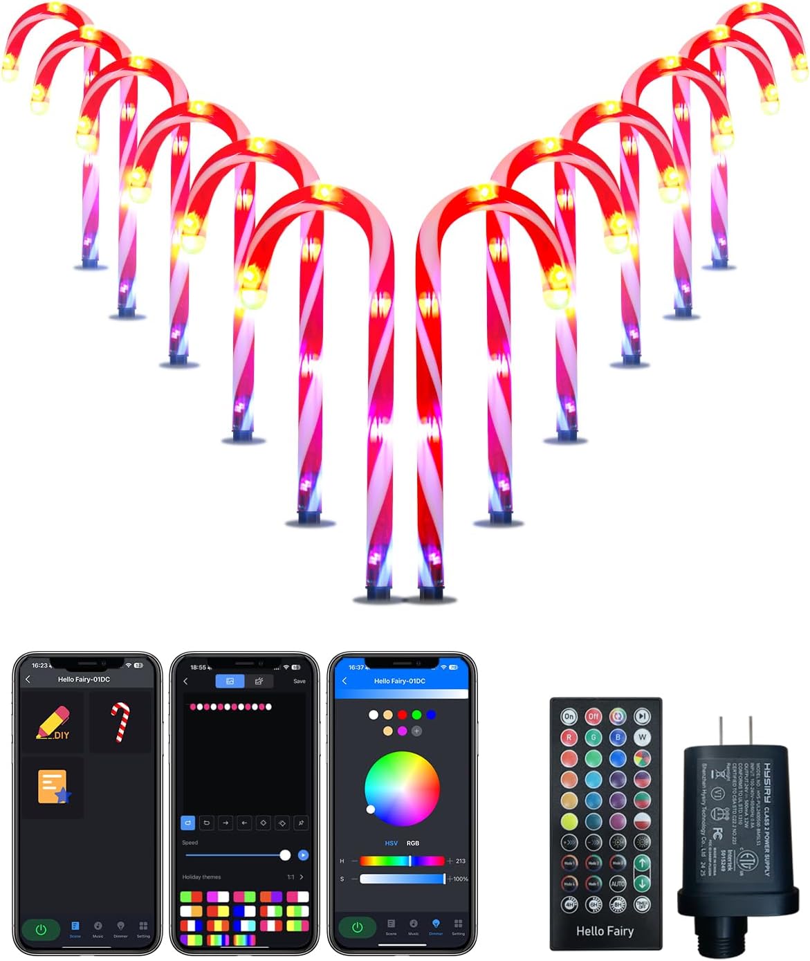 12 Pack Smart Candy Cane Pathway Lights, LED Outdoor Candy Cane ...