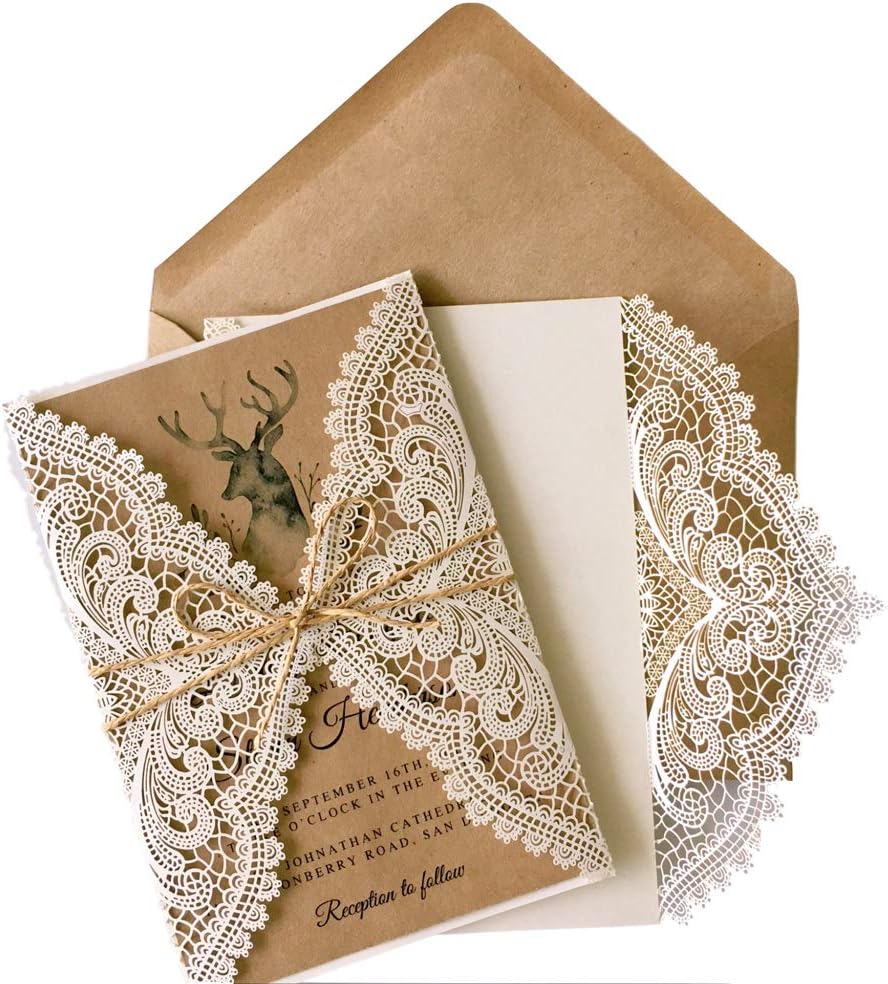 Amazon.com: Picky Bride 50Pcs Vintage Lace Wedding Invitations Rustic ...