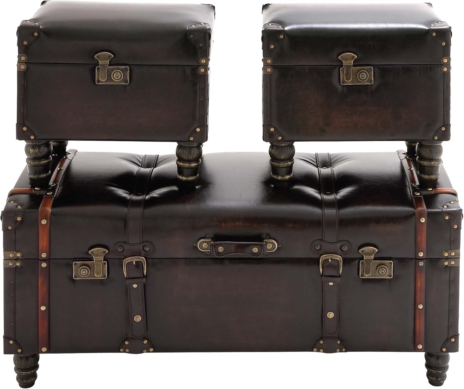 Amazon.com: Deco 79 Wood Leather Trunk, 40 by 17 by 17-Inch, Set of 3 ...