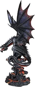 Amazon.com: Ebros Gift Fira Legendary Black Ember Dragon Perching On ...