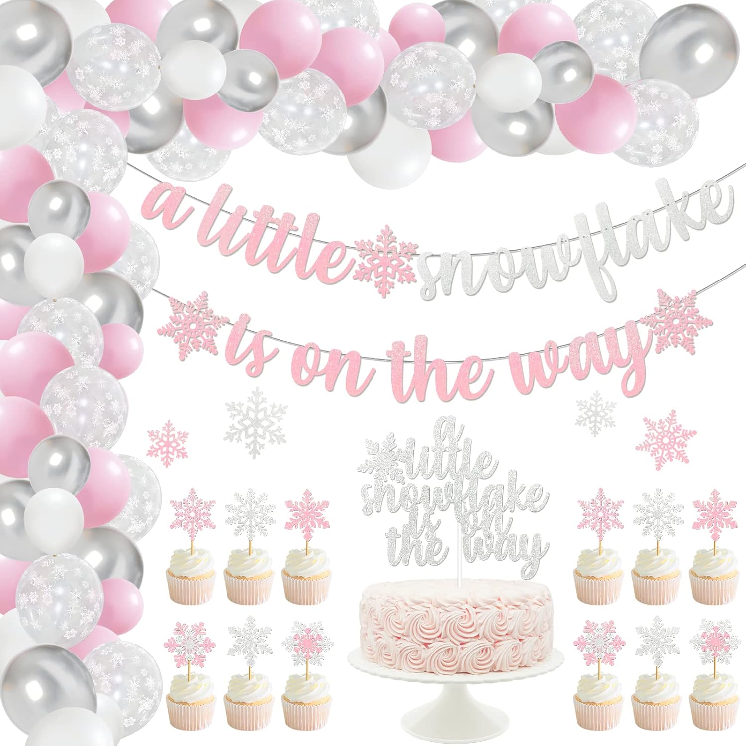 Amazon.com: Pink Glitter A Little Snowflake Is On The Way Baby Shower ...