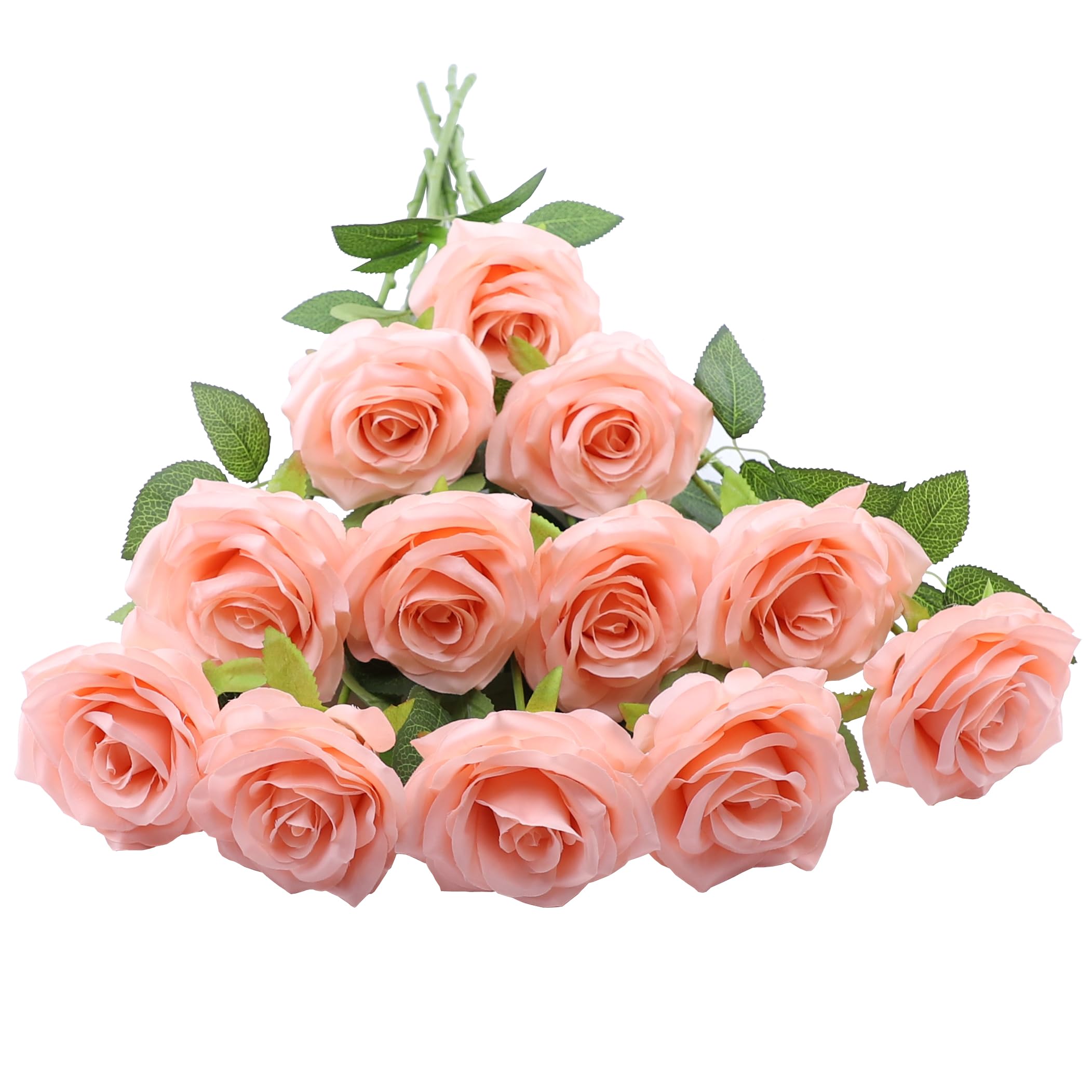 Amazon.com: LVEFIT 12pcs Artificial Rose Flower Coral Peach Flower with ...