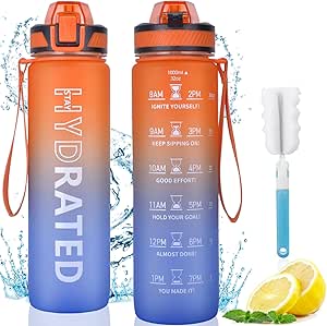 Amazon.com: QLUR Water Bottle with Straw, 32 oz Sports Motivational Water Bottles, 1L Tritan ...