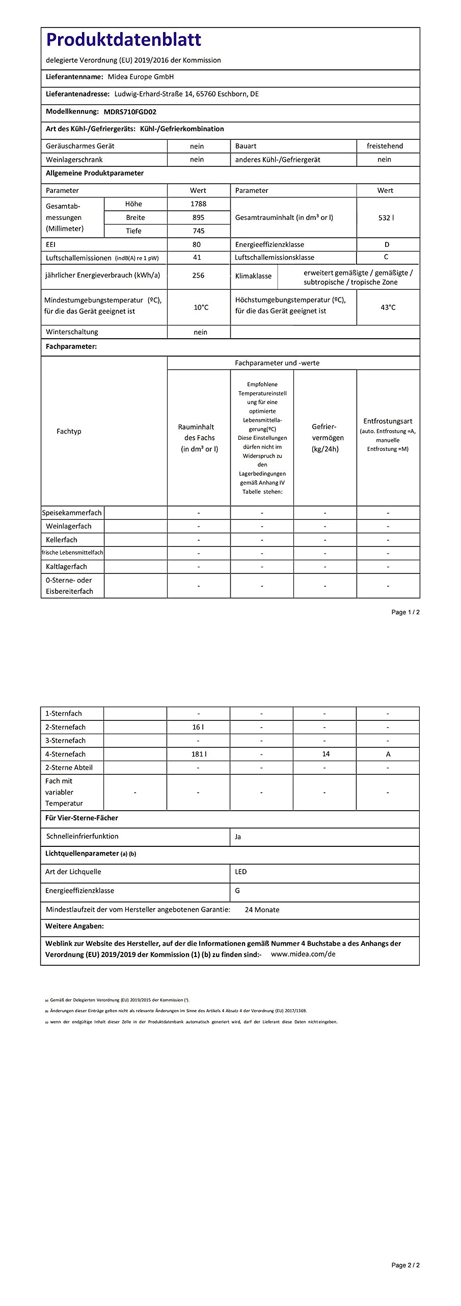 Midea MERS530FGD02 Side-by-Side Kühl-/Gefrierkombination/NoFrost ...