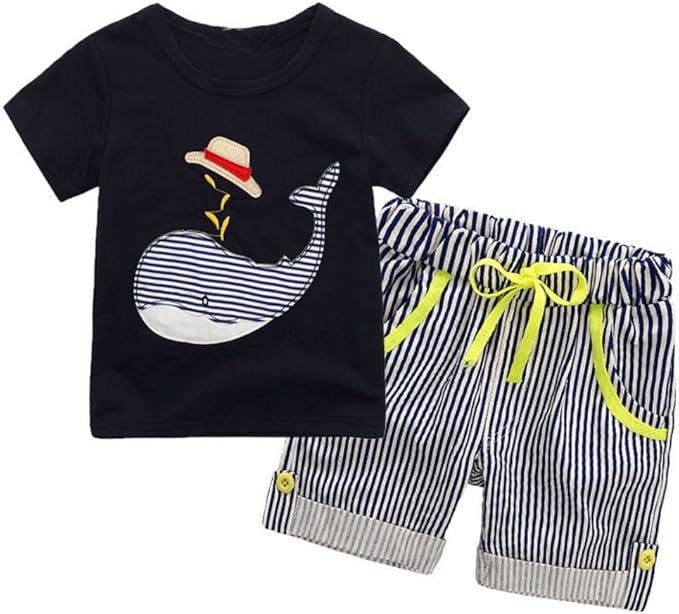 BOBORA Baby Boy Kids Summer Clothes Set Cartoon Whale Short Sleeved ...