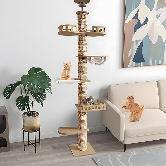 Barlezy Cat Tree 4/5 Tier Floor to Ceiling Cat Tower Height Adjustable ...