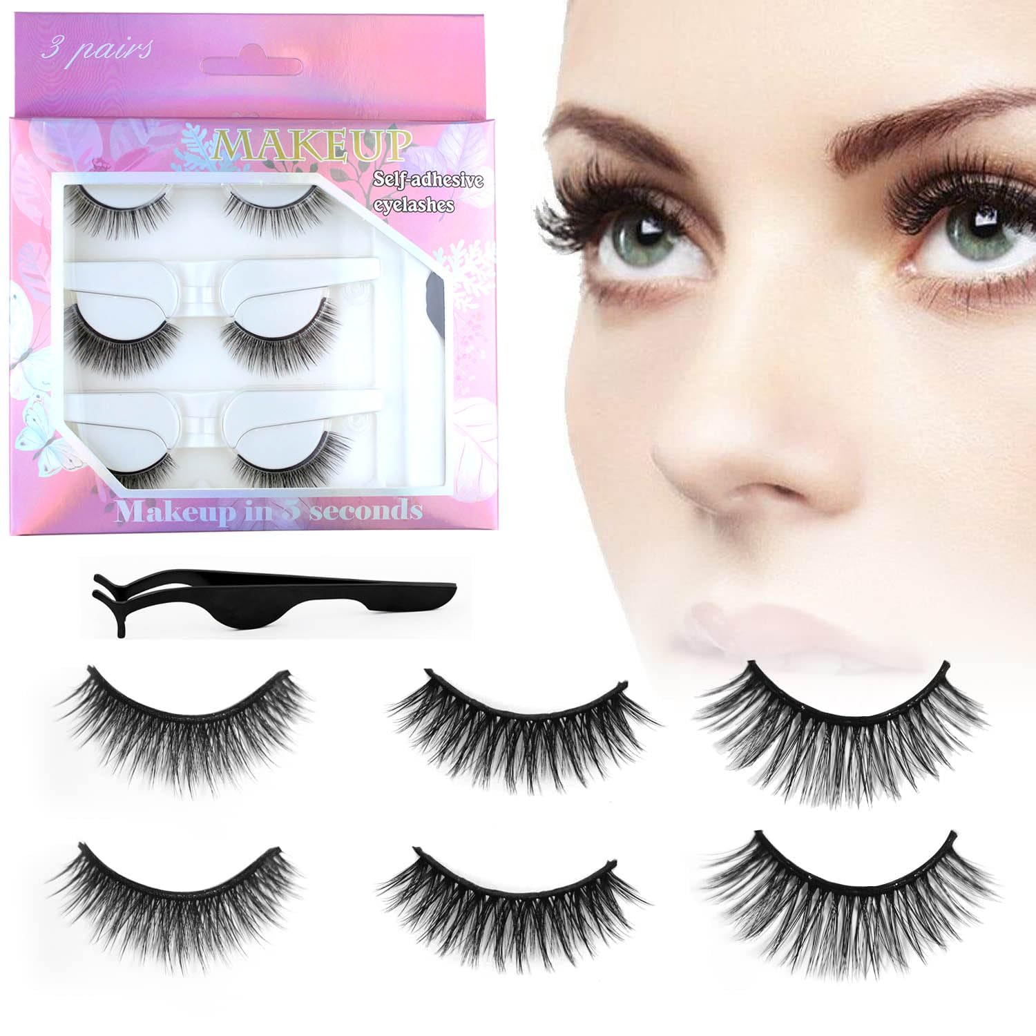 Amazon.com: ACGZBD 3 Pairs Self Adhesive Eyelashes, Reusable Self ...