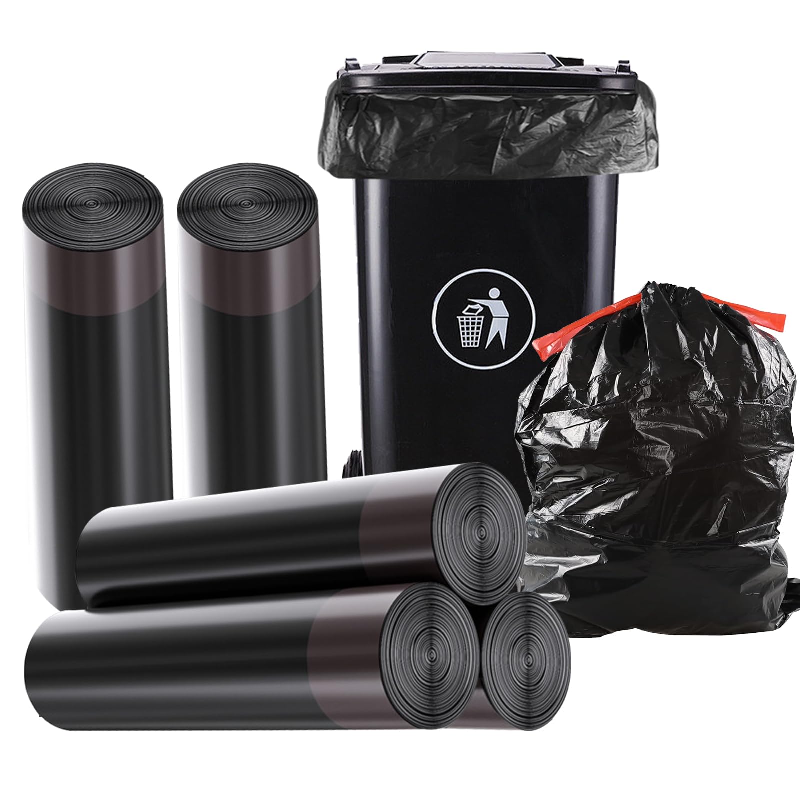 Black Heavy Duty Bin Bags, Drawstring Bin Liners Fit 30L Trash Bin ...