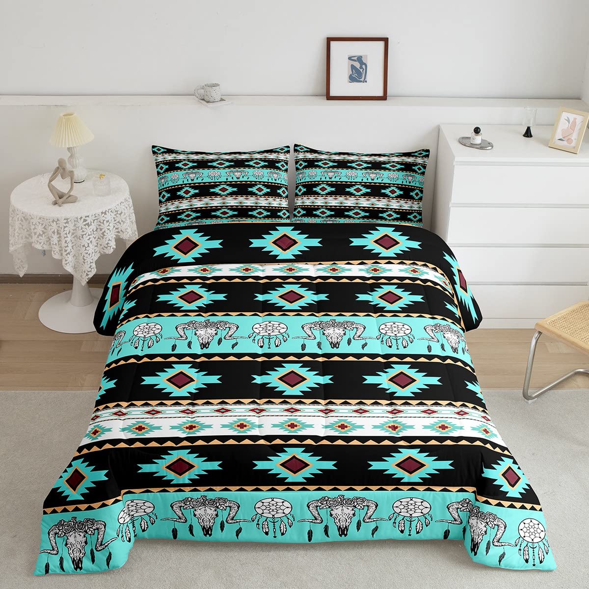 Amazon.com: Western Boho Comforter Set Aztec Bedding Set Deer Dream ...