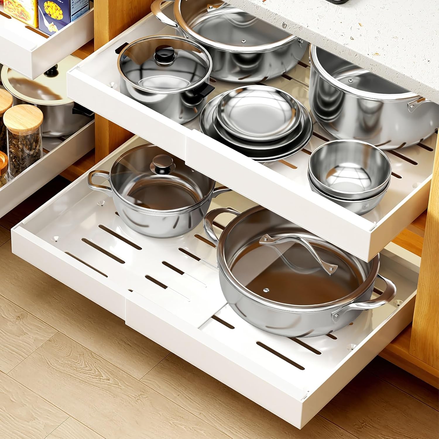 Amazon.com: Maywise 2-Pack Expandable Pull Out Cabinet Organizer, 21 ...