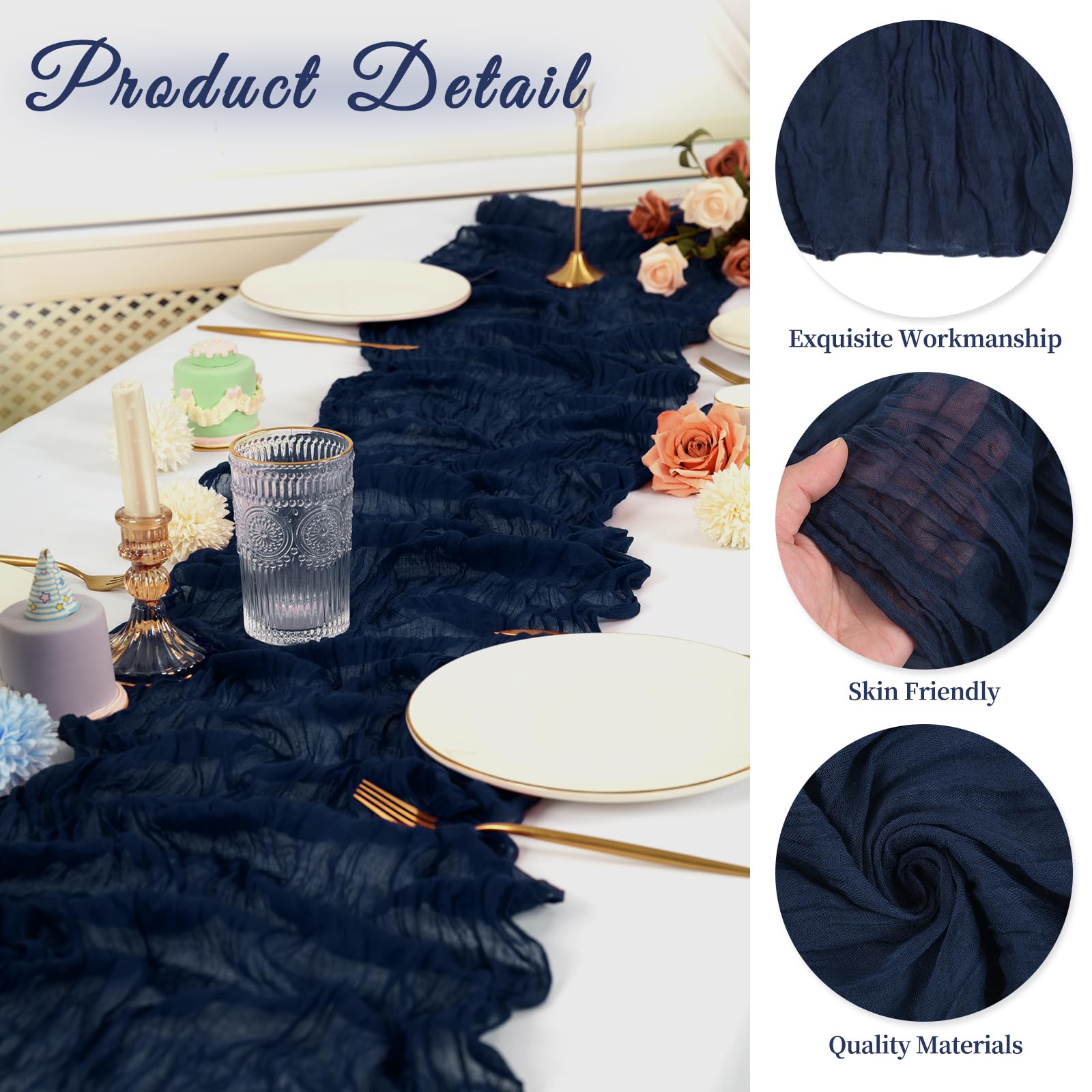 Snapklik.com : 25 Pcs Navy Blue Cheesecloth Table Runner 10FT, Rustic ...