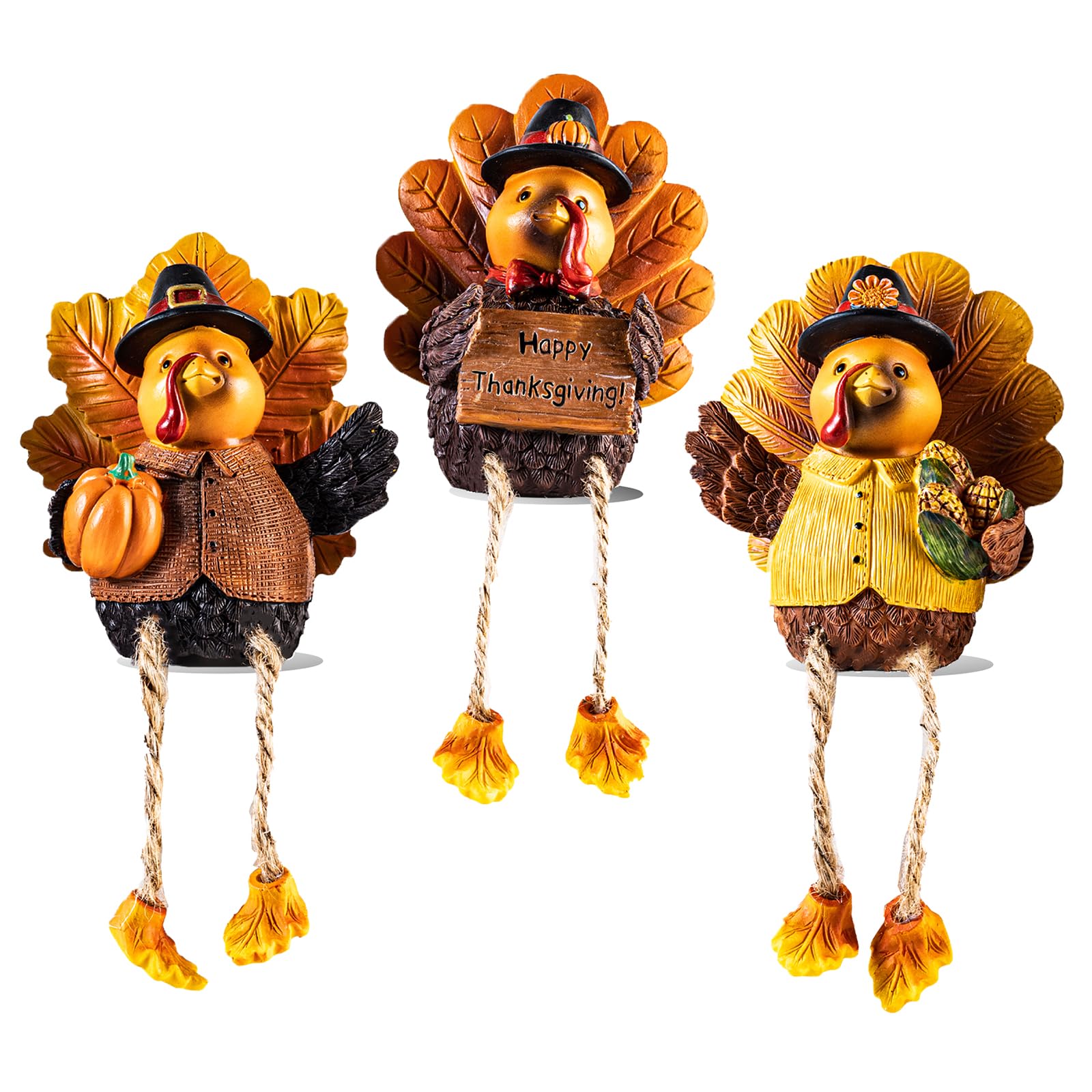 Amazon.com: Elegondrar Thanksgiving Table Decor, 3 Pcs Turkey Figurines ...