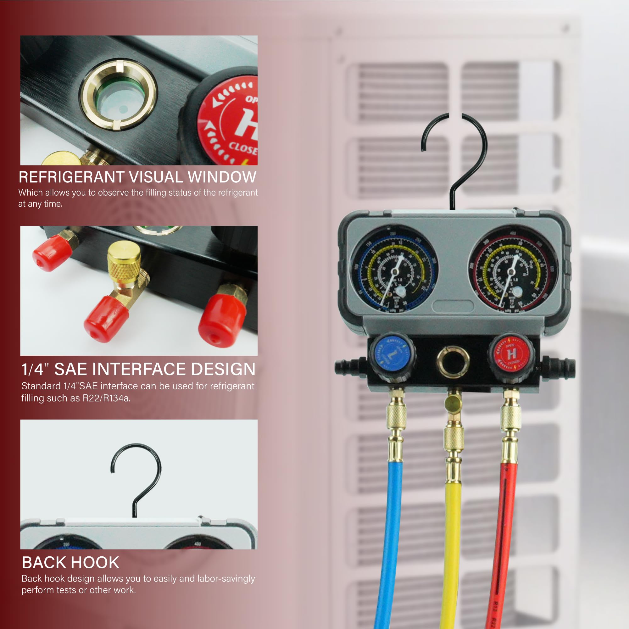 Snapklik.com : CALPOSE 3 Way AC Gauge SetHVAC Gauges For R134a R410a ...